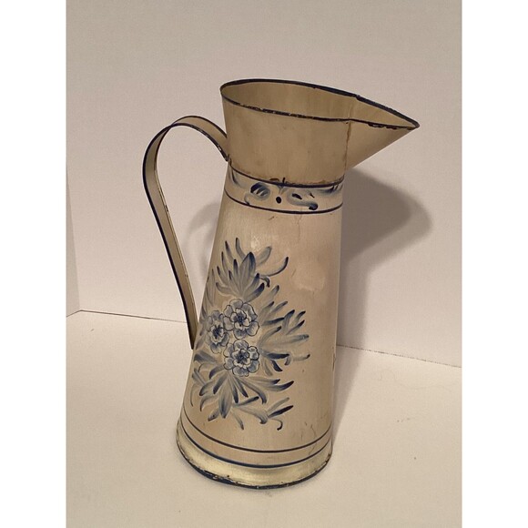Accents | Vintage 12 34 Enamelware Body Or Bath Water Pitcher Jug Blue ...